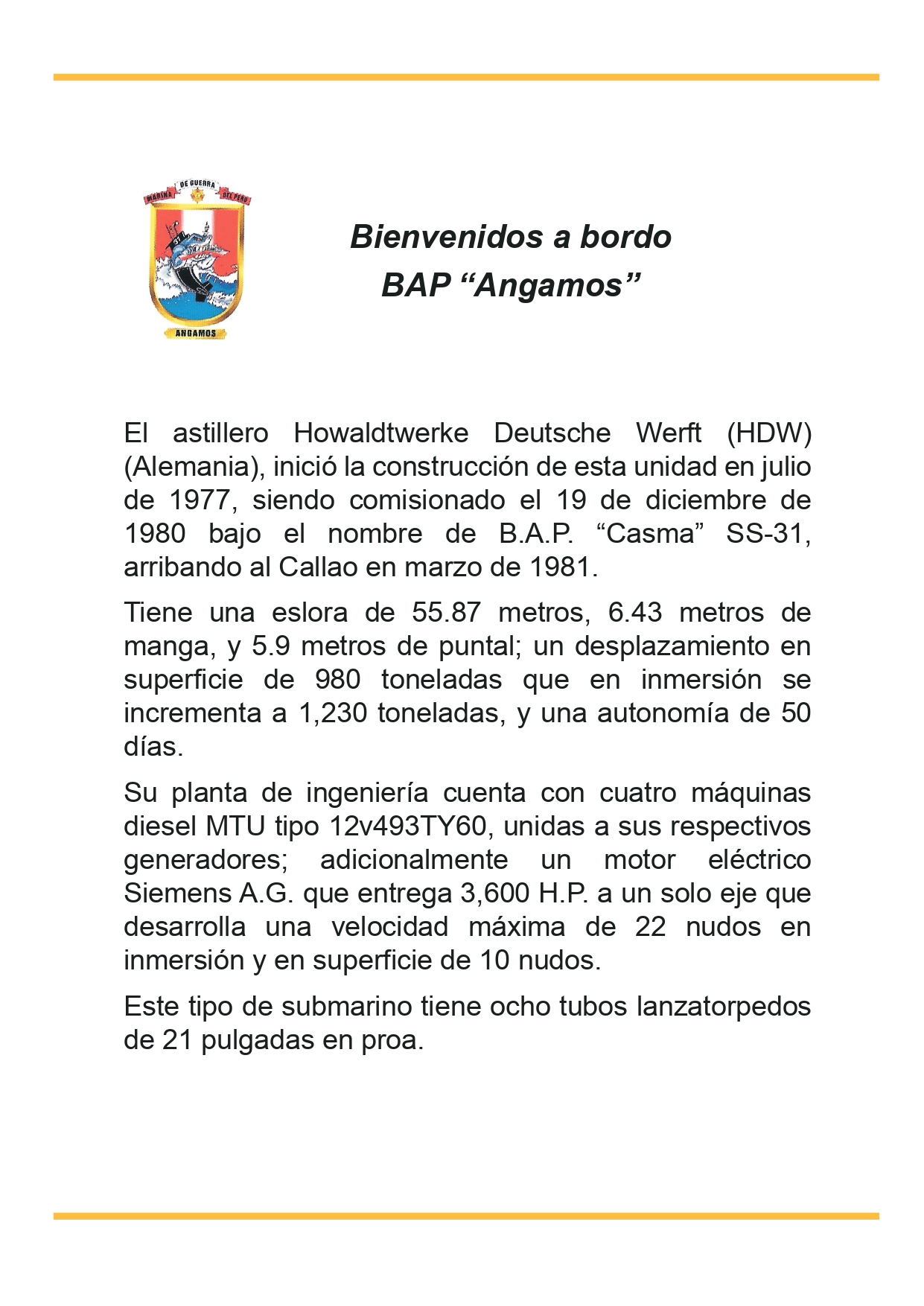 BAP “Angamos” | Asociación de Oficiales Submarinistas del Perú
